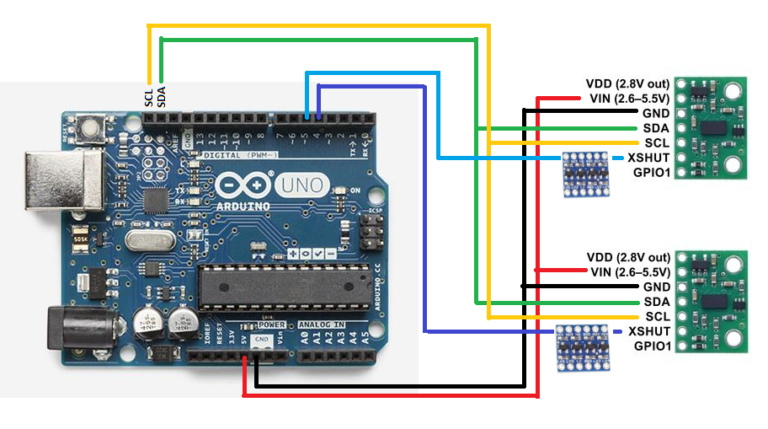 Usar vários VL53L0X com endereços I2C diferentes – robot dami